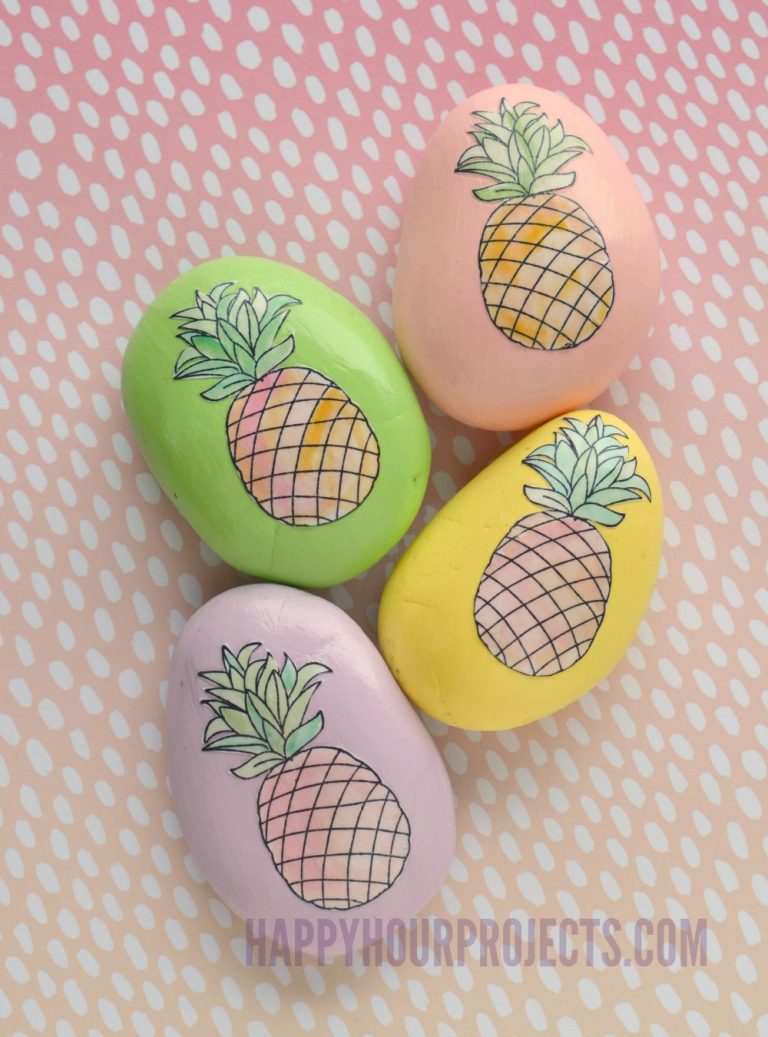 Rainy Day Crafts | Easy Pineapple Decoupage Painted Rocks - Happy Hour ...